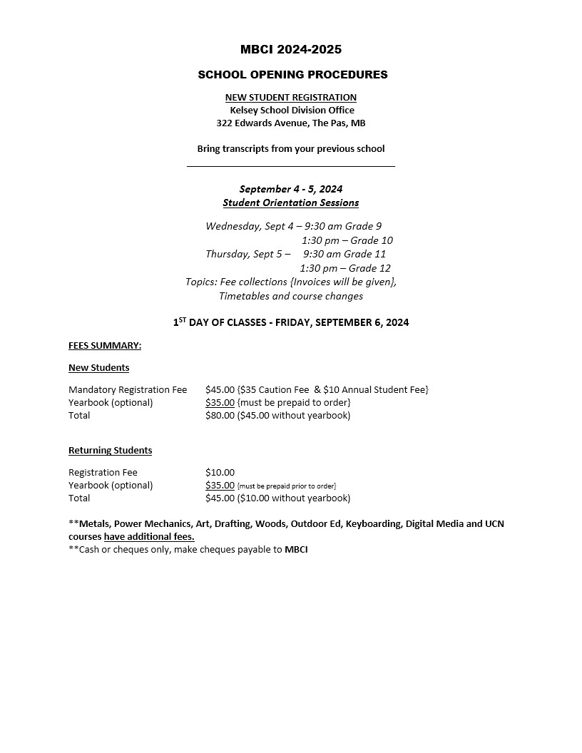 2024-2025 MBCI School Opening Procedures – Kelsey School Division